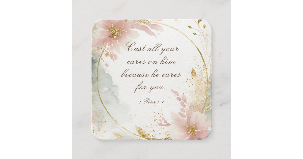 1 Peter 5:7 Cast All Your Cares on Him Bible Verse Square Business Card ...