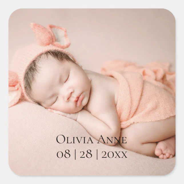 1 Photo Baby Birth Announcement Sticker | Zazzle