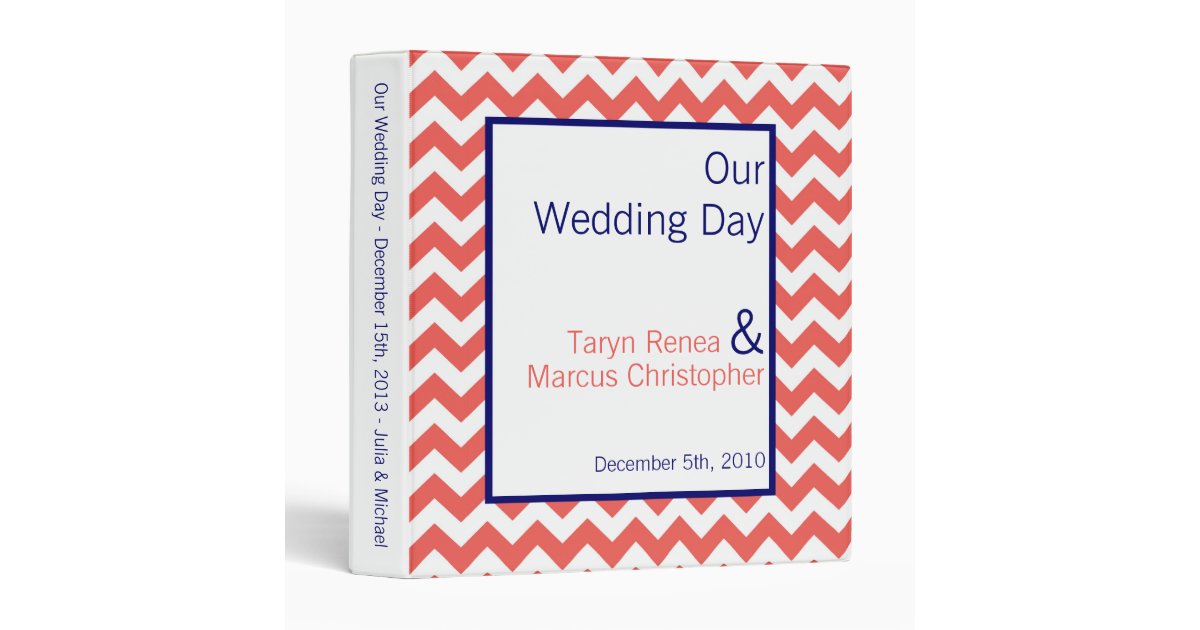 1" Photo Binder Scrapbook Coral Navy Blue Chevron | Zazzle