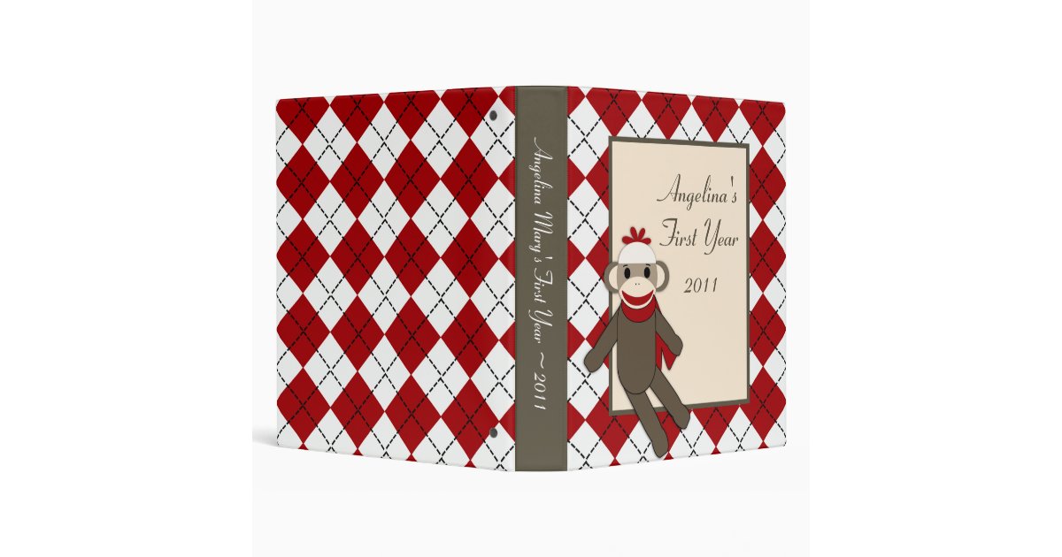 1" Photo Binder Scrapbook Red Sock Monkey | Zazzle