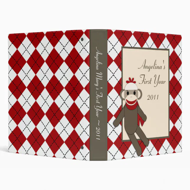 1" Photo Binder Scrapbook Red Sock Monkey | Zazzle