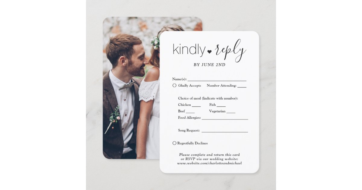 1 Photo Elegant Simple Script Kindly Reply Wedding RSVP Card | Zazzle
