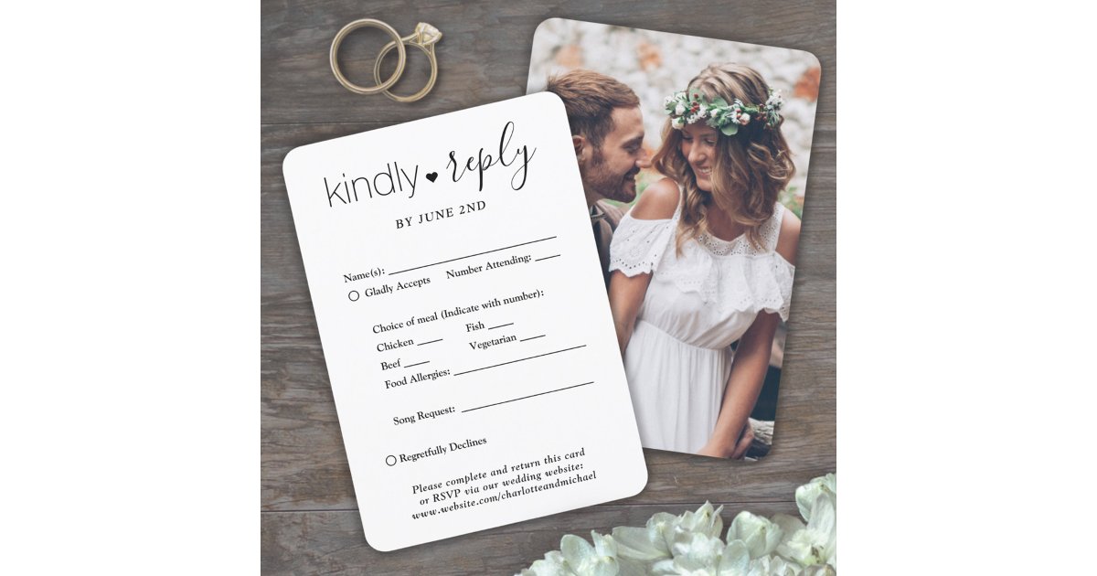 1 Photo Elegant Simple Script Kindly Reply Wedding RSVP Card | Zazzle