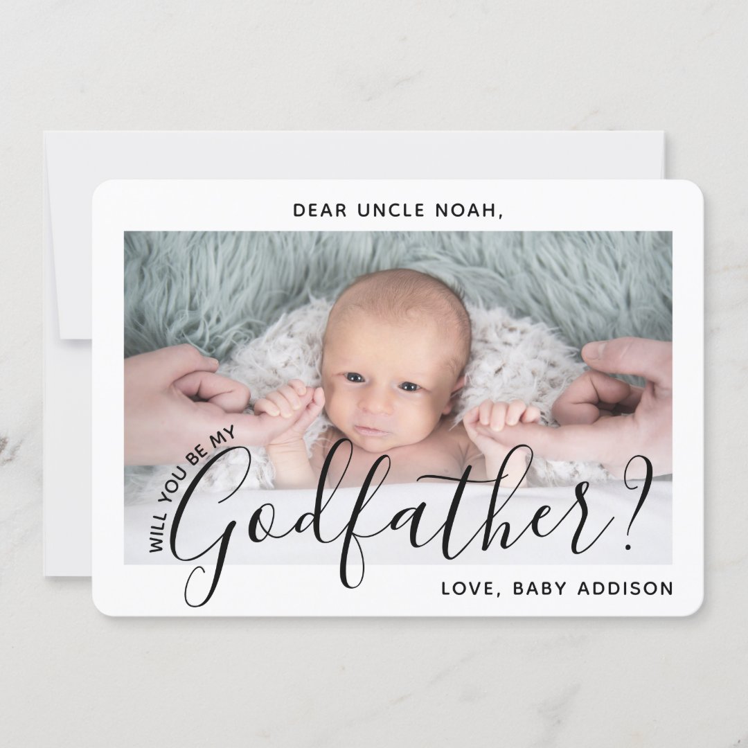 1 Photo Godfather Proposal Modern Elegant Script Invitation | Zazzle