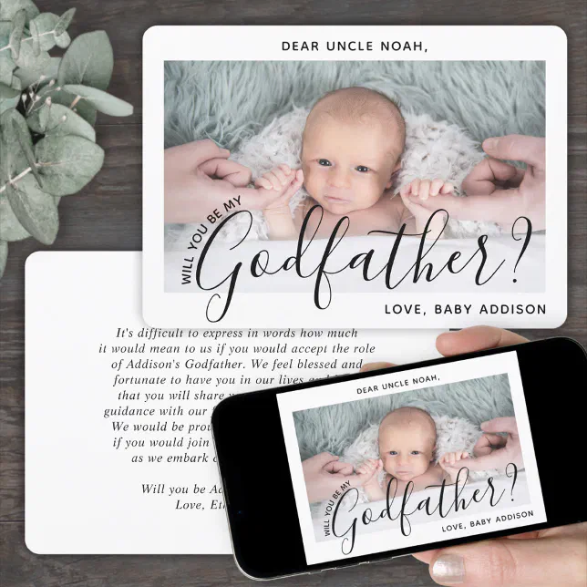 1 Photo Godfather Proposal Modern Elegant Script Invitation | Zazzle