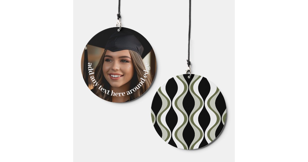 1 Photo with Custom Text and Modern Pattern Wind Chime | Zazzle