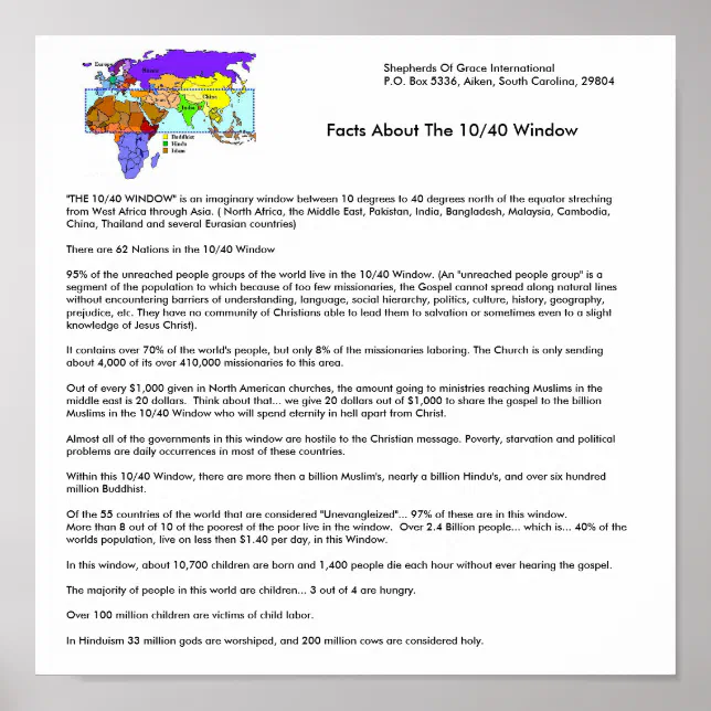 1 Poster - Facts about the 10/40 Window | Zazzle