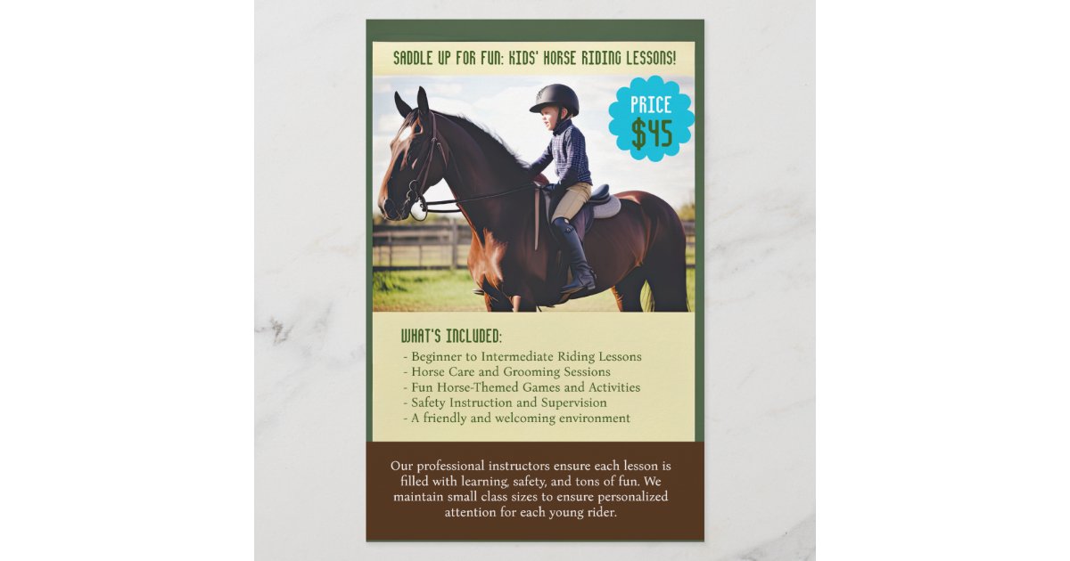 1 QR Code + Kids' Horse Riding Class Flyer | Zazzle