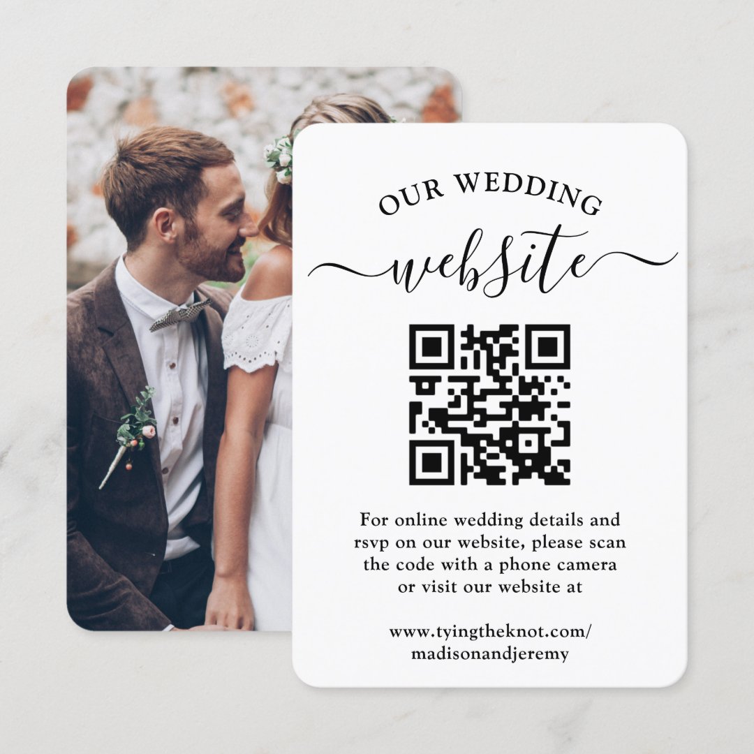 1 QR Code Wedding Website Elegant Photo Enclosure RSVP Card | Zazzle