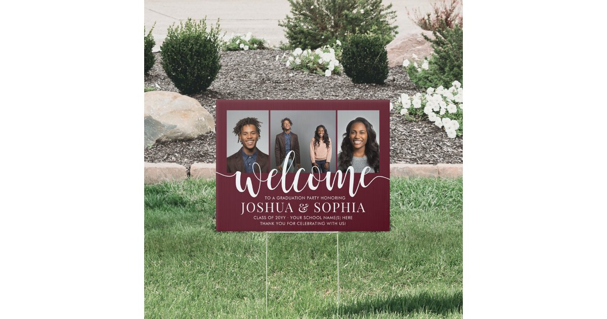 1 Sided Double Graduation Joint Welcome Maroon Red Sign | Zazzle