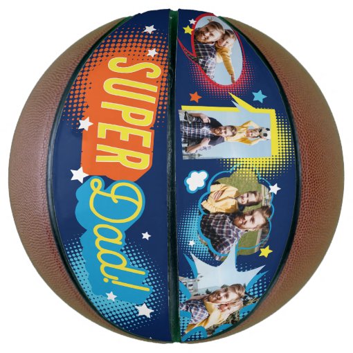 #1 Super Dad Comic Book Bubbles Custom Four Photos Basketball | Zazzle