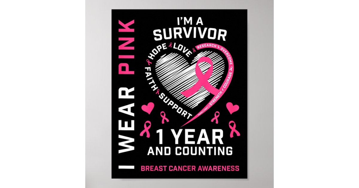 1 Year Cancer Free Mom Pink Awareness Breast Cance Poster | Zazzle