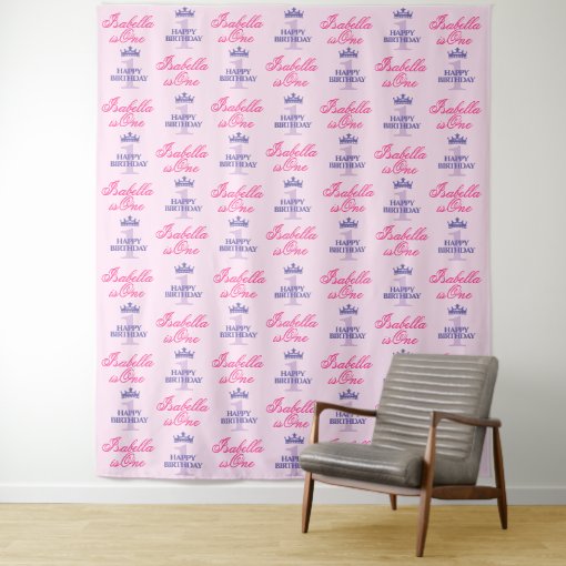 1 Year Old Birthday Girl Backdrop Step and Repeat | Zazzle