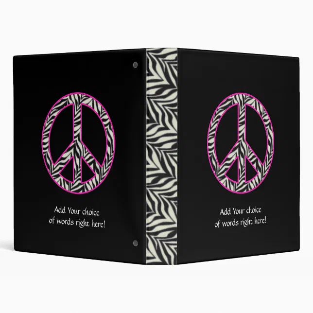 1" Zebra Print Peace Sign Binder | Zazzle