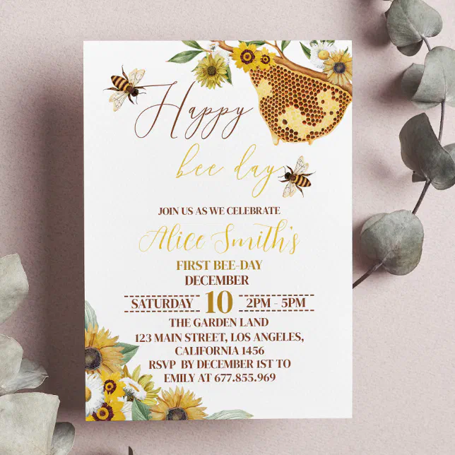 1st Bee Day Birthday Invitation Bumble Bee | Zazzle