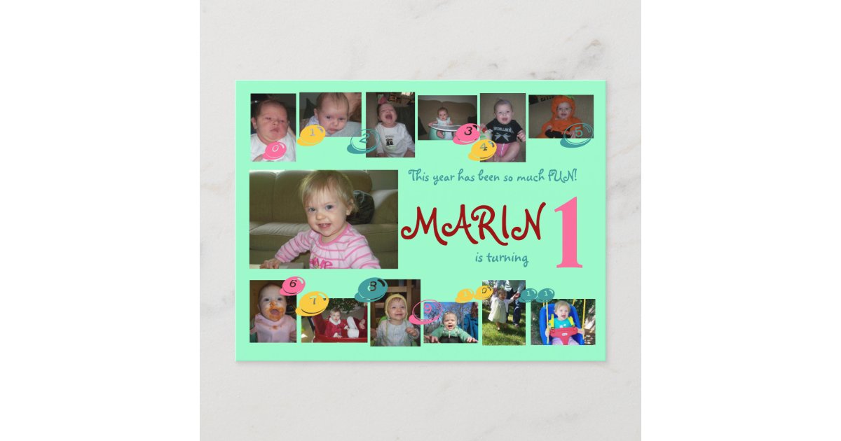1st birthday 12 months photo postcard | Zazzle
