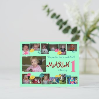 1st birthday 12 months photo postcard | Zazzle