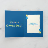 1st Birthday 1 today add photo name blue yellow Card | Zazzle