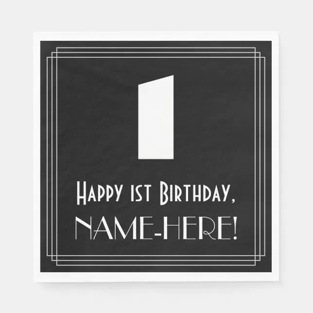 1st Birthday: Art Deco Inspired Look "1" + Name Napkins | Zazzle