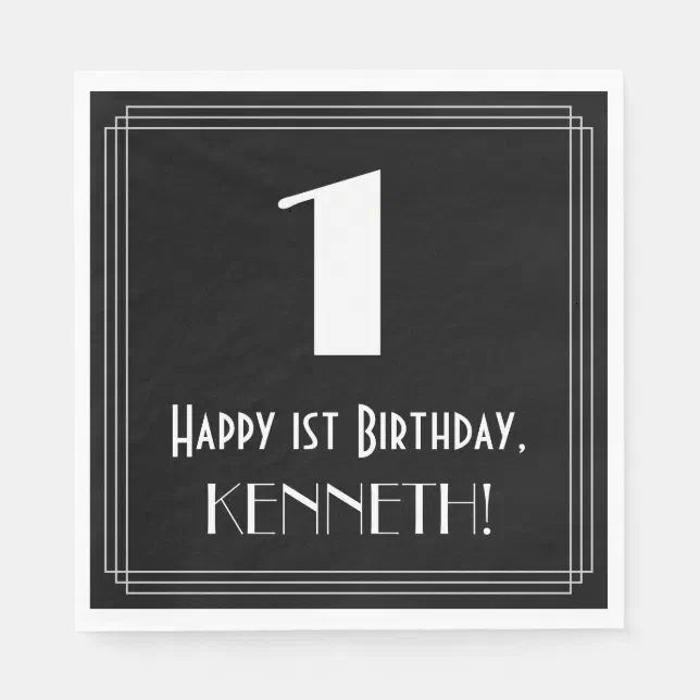 1st Birthday ~ Art Deco Inspired Look "1", Name Napkins | Zazzle