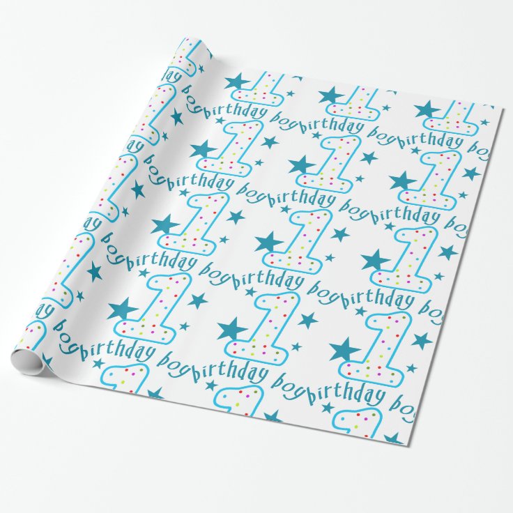 1st Birthday Baby Boy Stars Wrapping Paper | Zazzle
