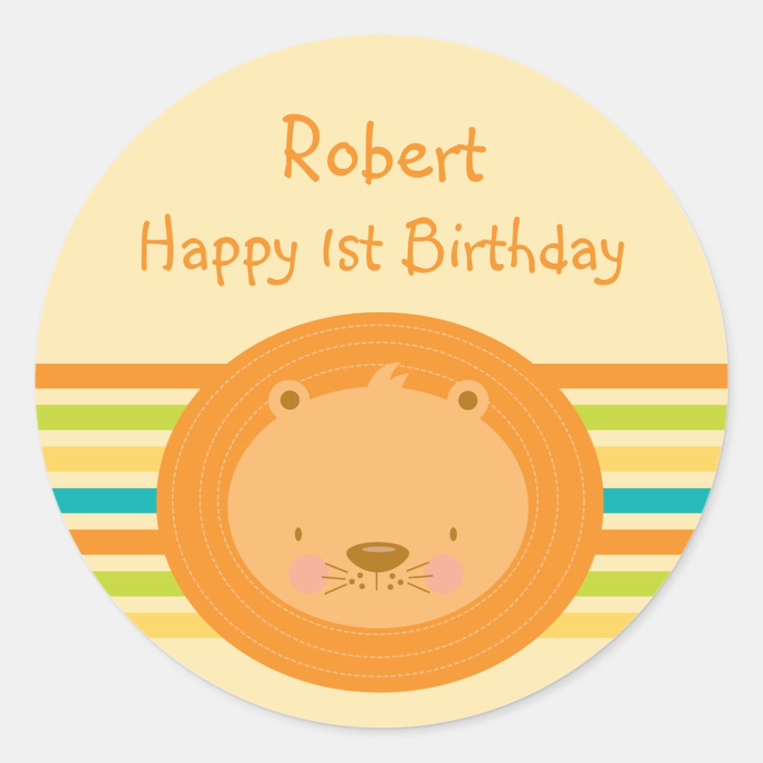 1st Birthday Baby Lion Round Stickers | Zazzle