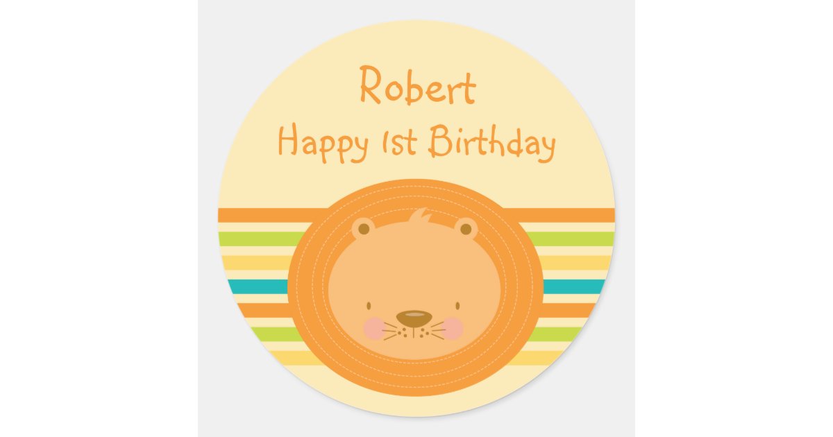 1st Birthday Baby Lion Round Stickers | Zazzle