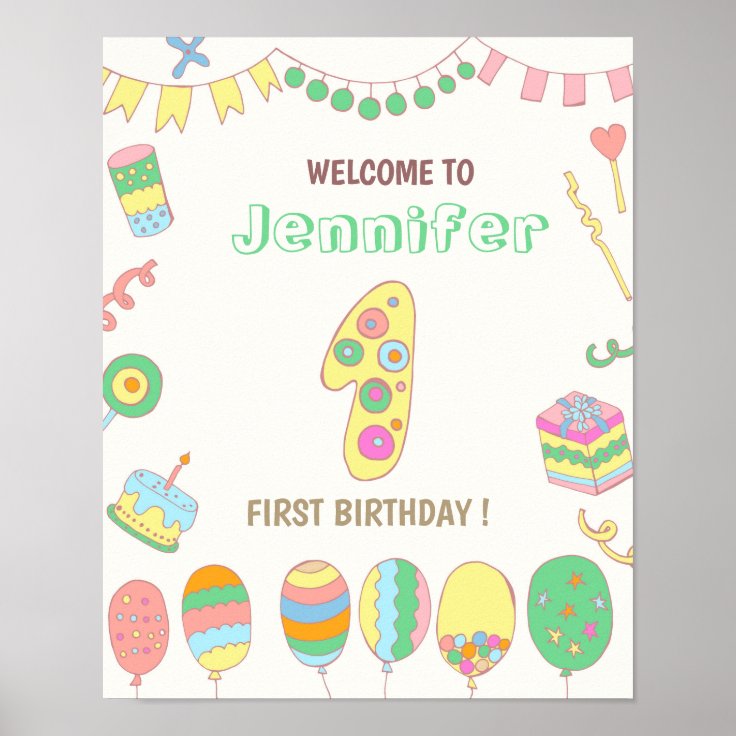 1st birthday. Balloons number 1. Poster | Zazzle