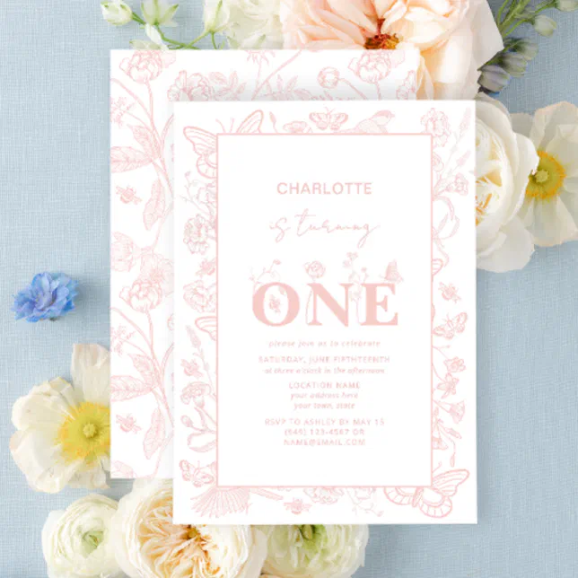 1st Birthday Blush Pink Floral Is Turning One Invitation | Zazzle