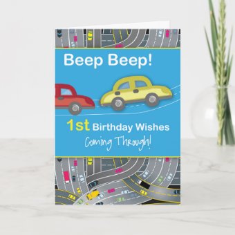 1st Birthday Boy Cars, Blue Card | Zazzle