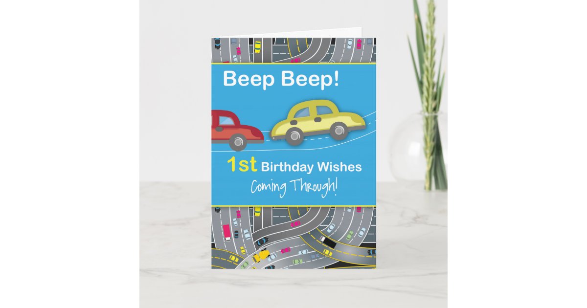 1st Birthday Boy Cars, Blue Card | Zazzle