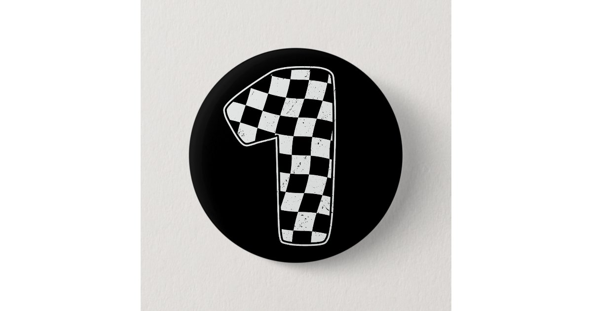 1st Birthday Checkered Number 1 Car Racing Flag Button | Zazzle