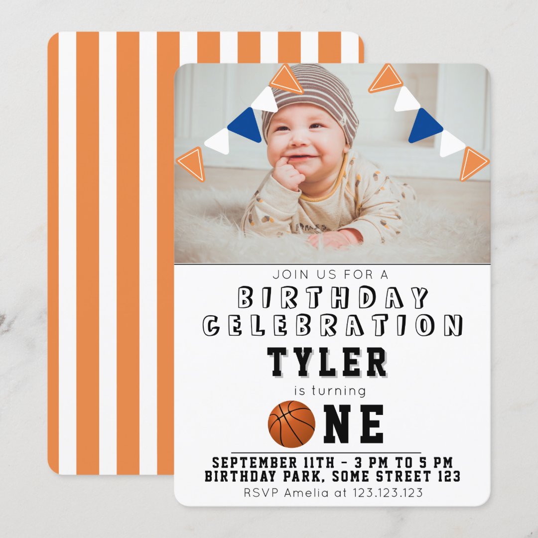 1st Birthday Cute Basketball Balls Kids Photo Invitation | Zazzle
