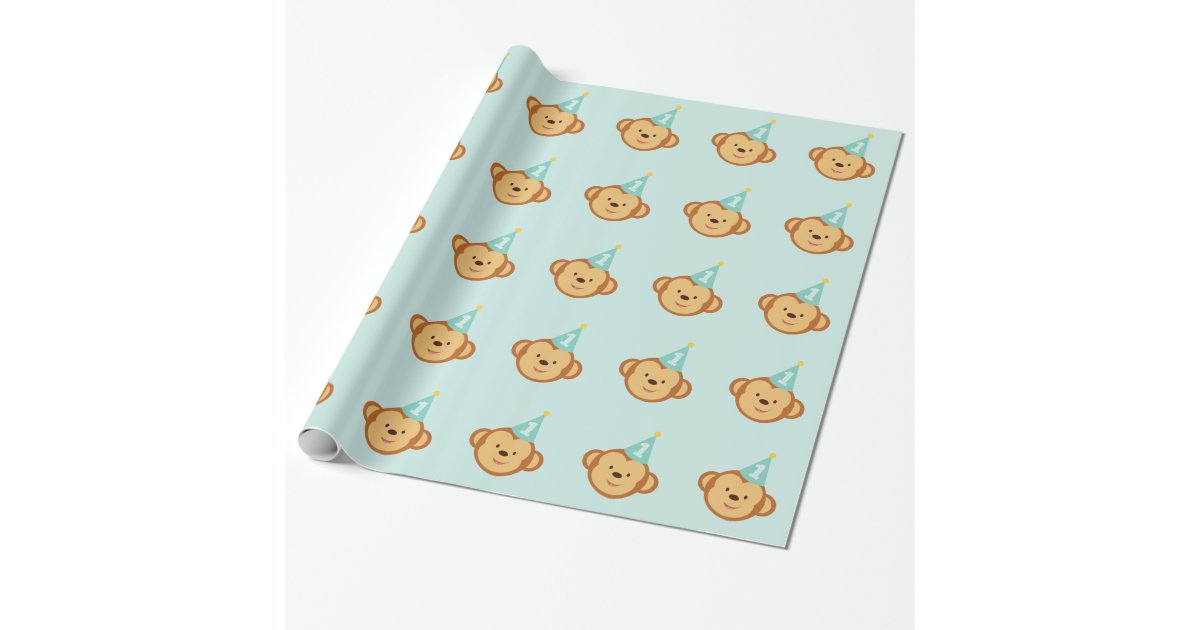 1st Birthday Cute Monkey Wrapping Paper | Zazzle