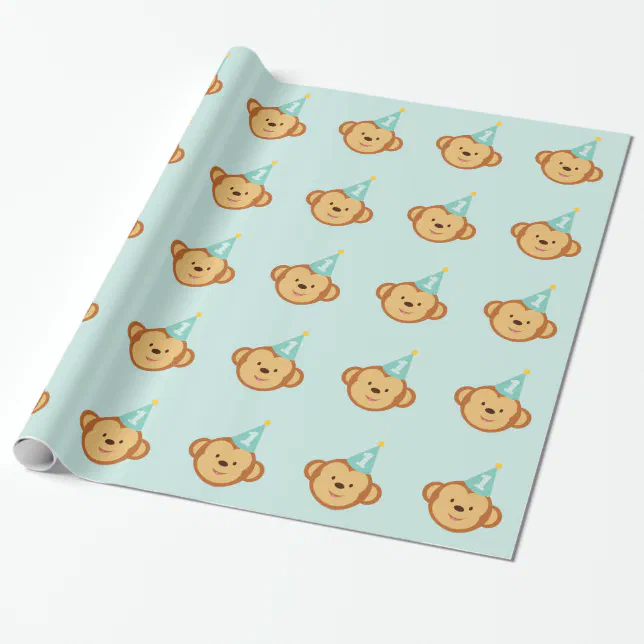 1st Birthday Cute Monkey Wrapping Paper | Zazzle