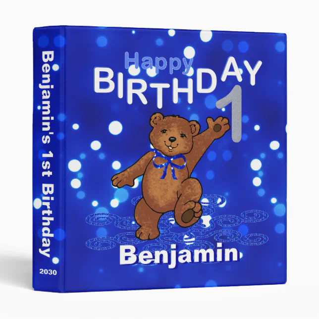1st Birthday Dancing Teddy Bear Memories 1 Inch 3 Ring Binder | Zazzle