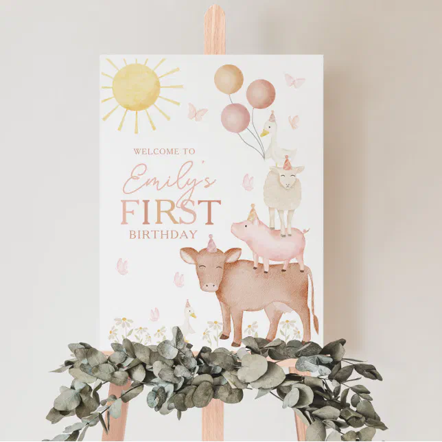 1st Birthday Farm Animals Barnyard Party Boys Foam Board | Zazzle