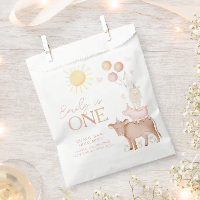 1st Birthday Farm Animals Barnyard Party Girls Favor Bag | Zazzle