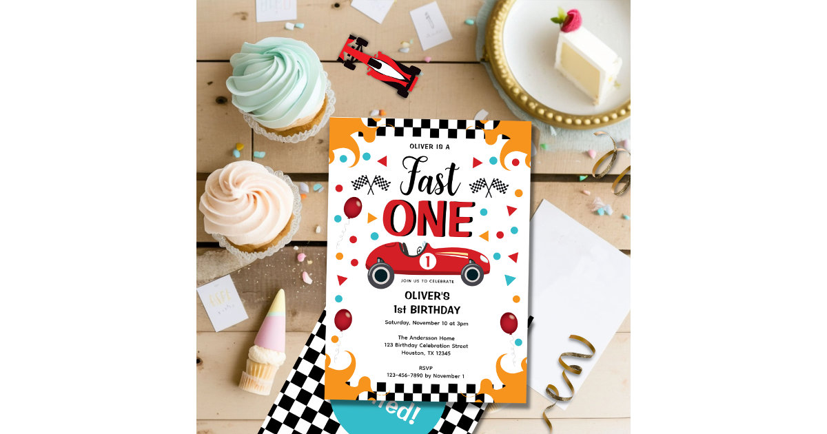 1st Birthday Fast One Racing Car Party Invitation | Zazzle