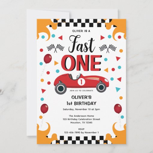 1st Birthday Fast One Racing Car Party Invitation | Zazzle