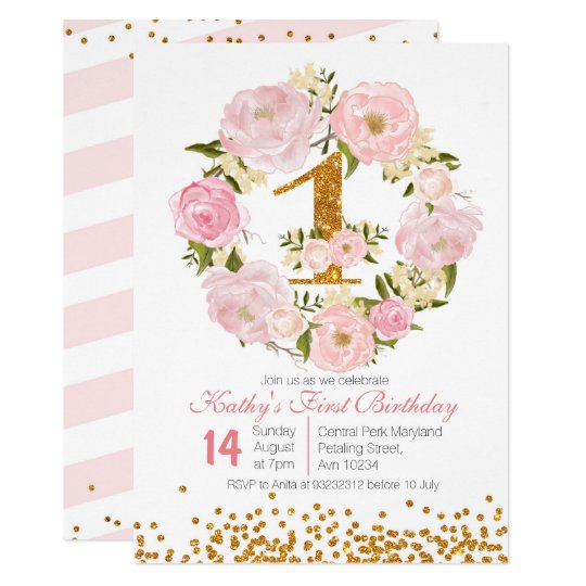 1st Birthday Floral girl Invitation Card | Zazzle.com