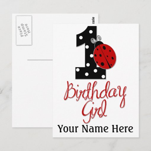 1st Birthday Girl - Lady Bug - 1 - Ladybug Postcard | Zazzle