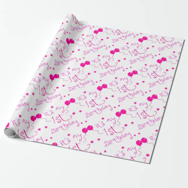 1st birthday girl theme wrapping paper | Zazzle
