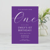 1st Birthday Girl's Purple Simple One Year Old Invitation | Zazzle