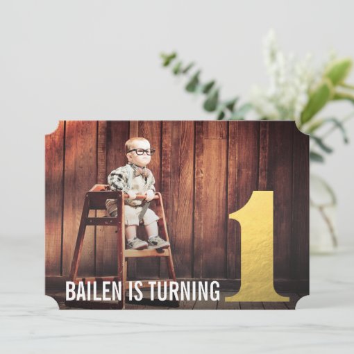 1st Birthday Gold Number One Photo Invitation | Zazzle