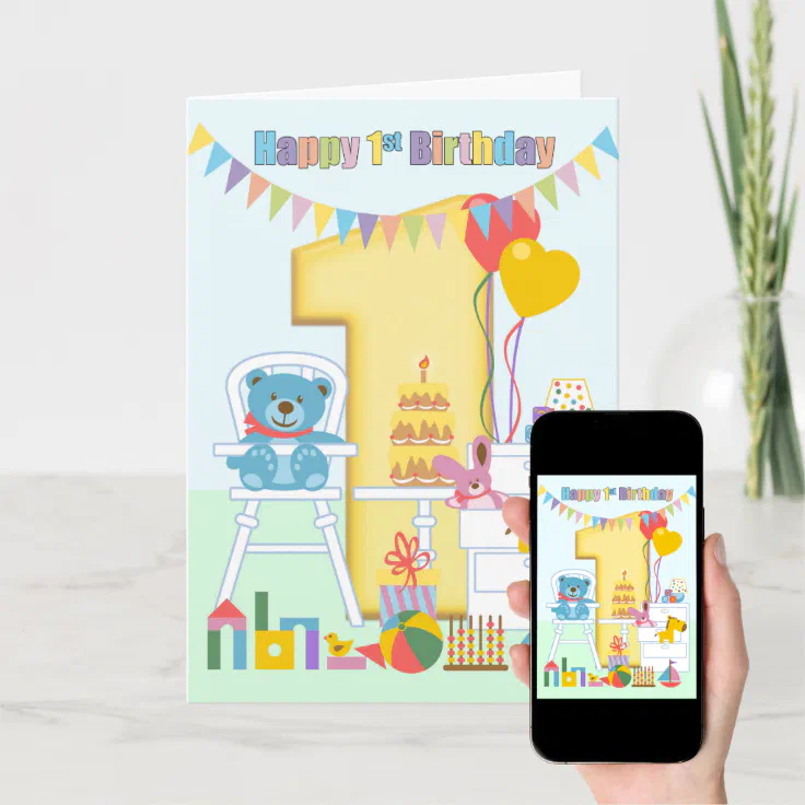 1st Birthday Greeting Card, Happy First Birthday Card | Zazzle