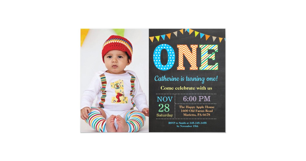 1st Birthday Invitation. Boy First Birthday Photo Invitation | Zazzle.com