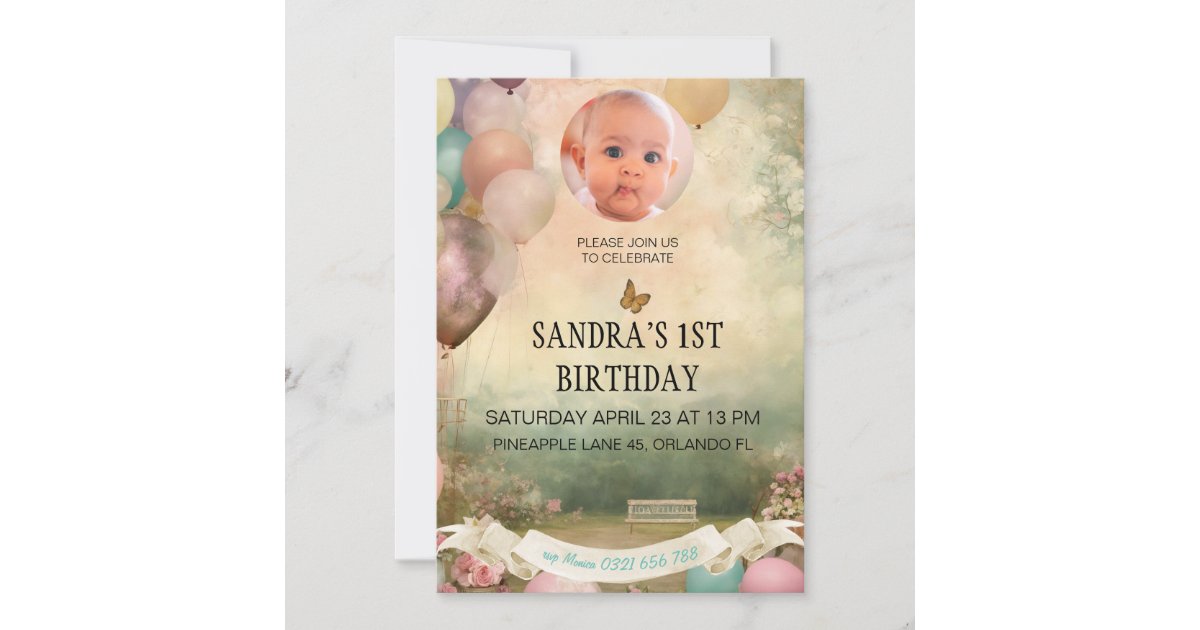 1st Birthday Invitation, personalized foto GIRL Invitation | Zazzle