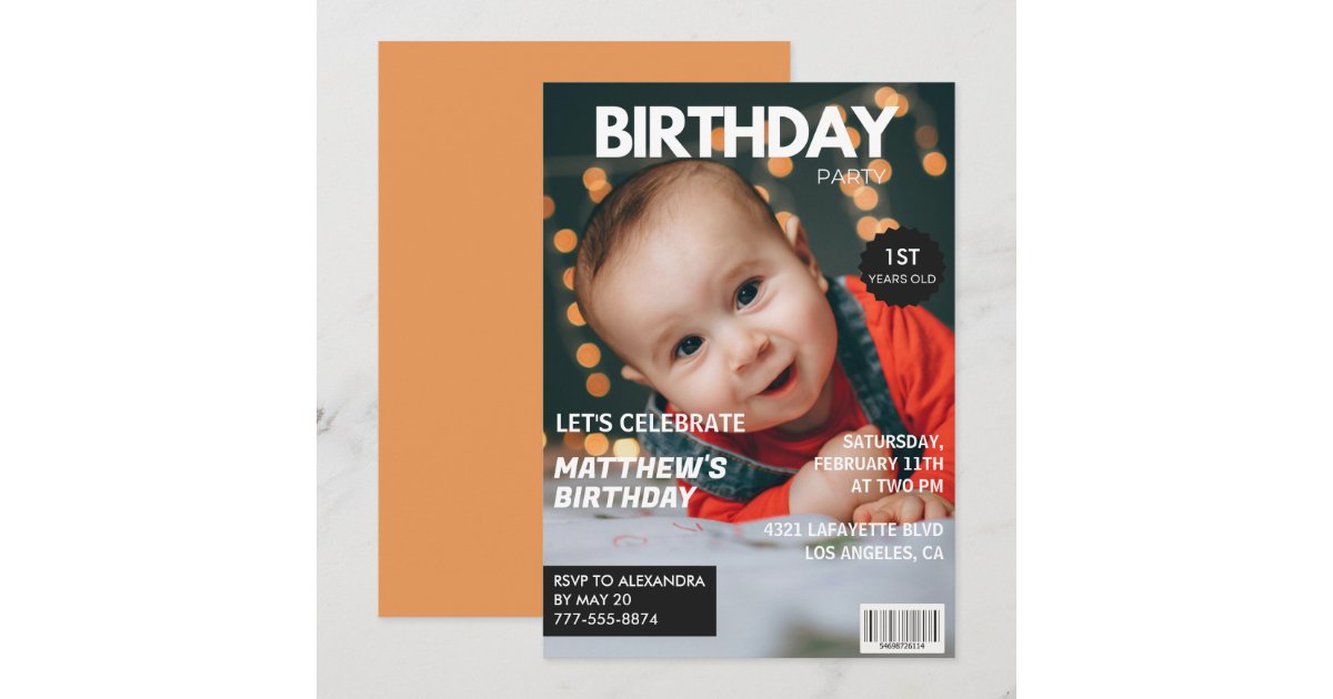 1st birthday invitations for him Magazine Cover | Zazzle