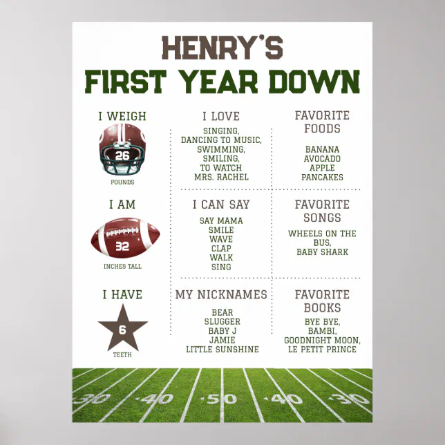 1st Birthday Milestone Football | First Year Down Poster | Zazzle